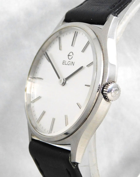 Elgin Two Hand Dress Watch SS 7mm Thick Case Swiss Manual Wind Mens Wa ...